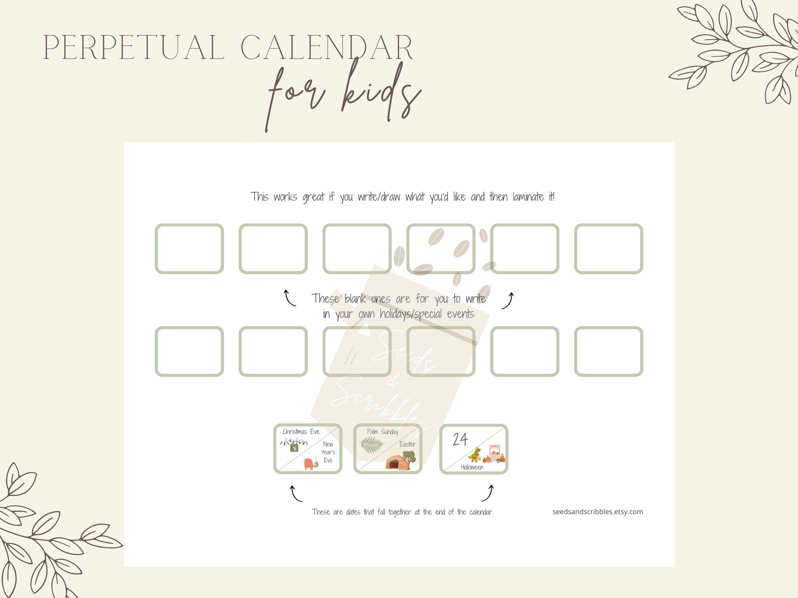 Perpetual Calendar, Printable Calendar for Kids, Homeschool Printable ...