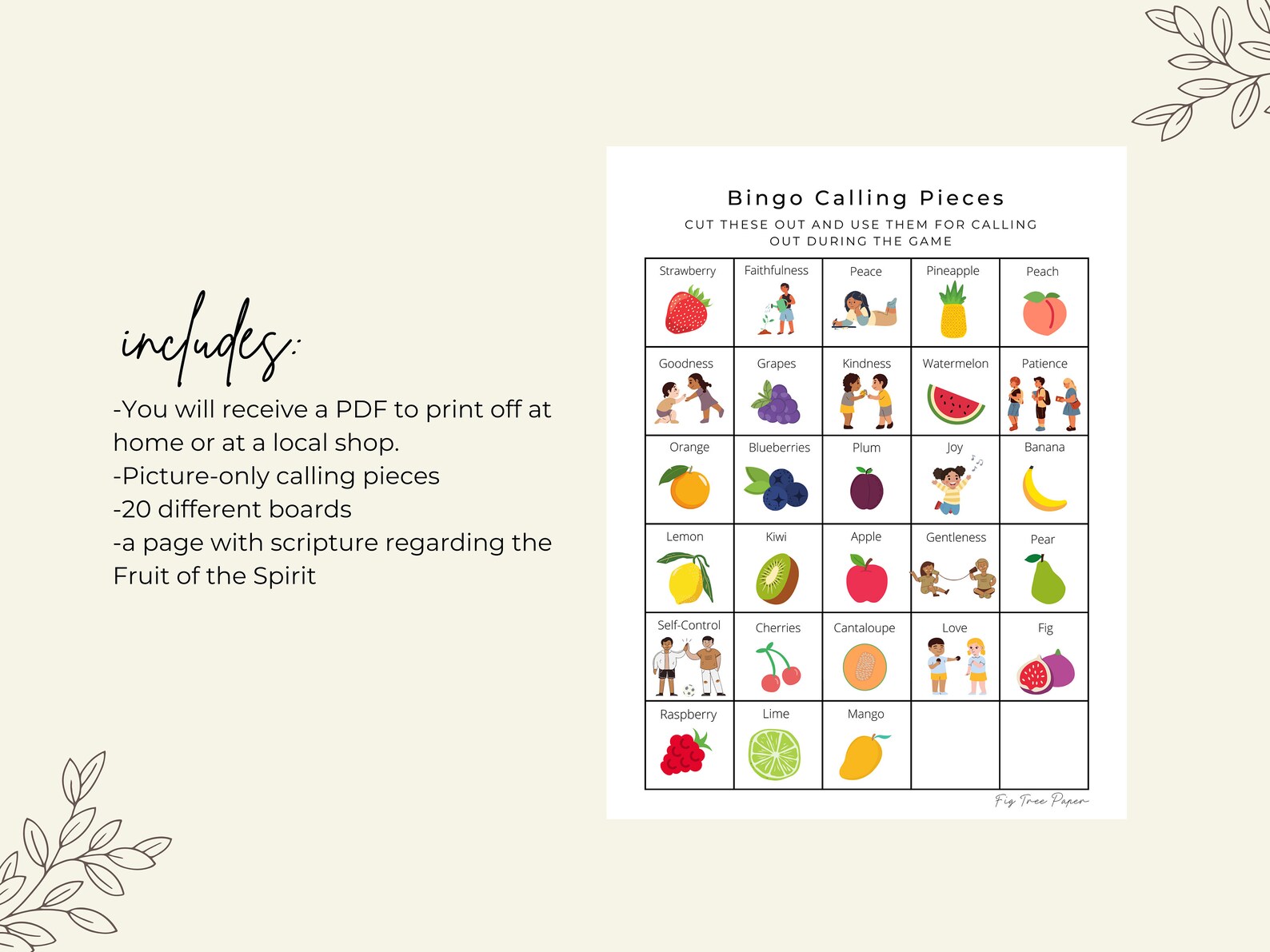 Fruit of the Spirit Bingo Game Digital Download Bible Games - Etsy