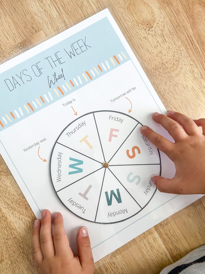 Days of the Week Printable, Days of the Week Matching, Tracing & Wheel ...