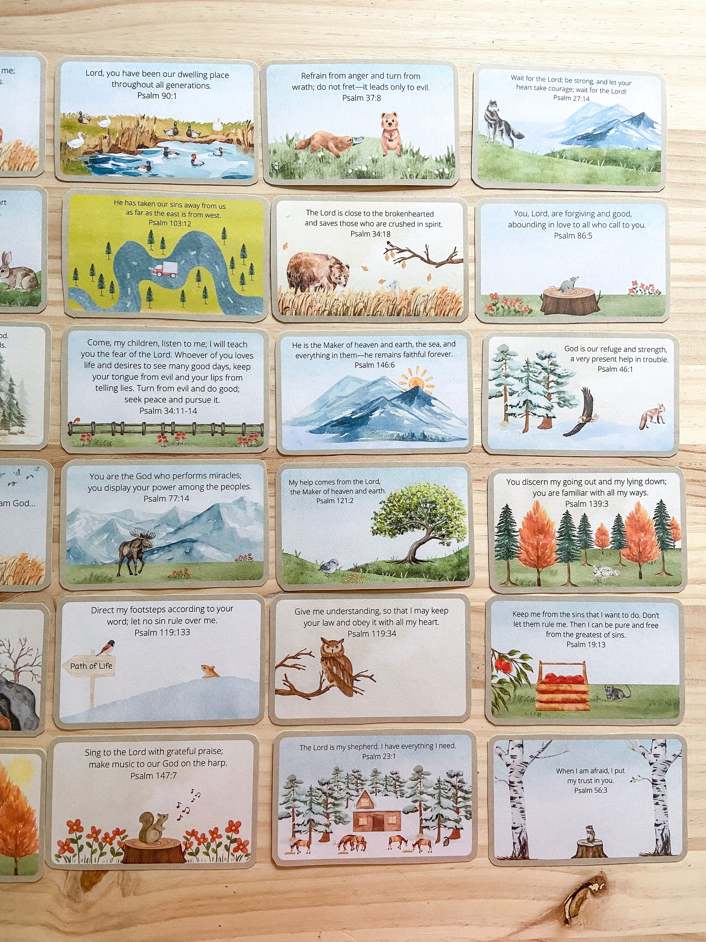 Psalms Bible Verse Cards for Kids - Christian Scripture Memory Learning ...