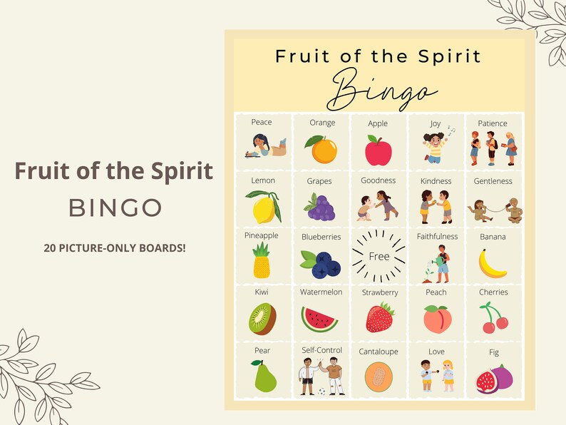 Fruit of the Spirit Bingo Game Digital Download Bible Games - Etsy