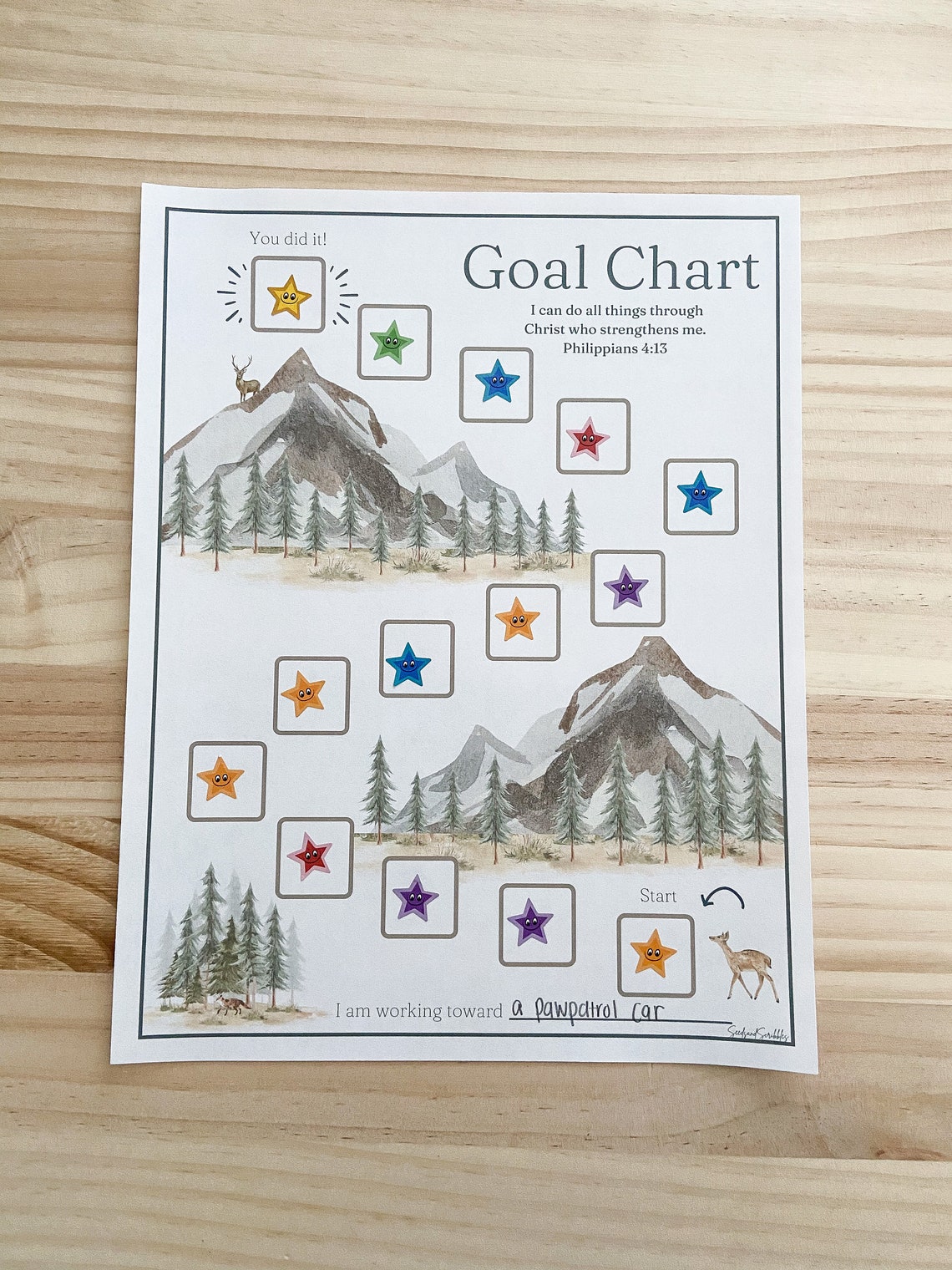 Goal Chart for Kids, Mountain Theme Goal Chart, Printable Reward Chart ...