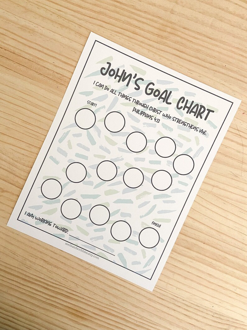 Personalized Goal Chart for Kids, Kids Goal Chart, Printable Goal Chart ...