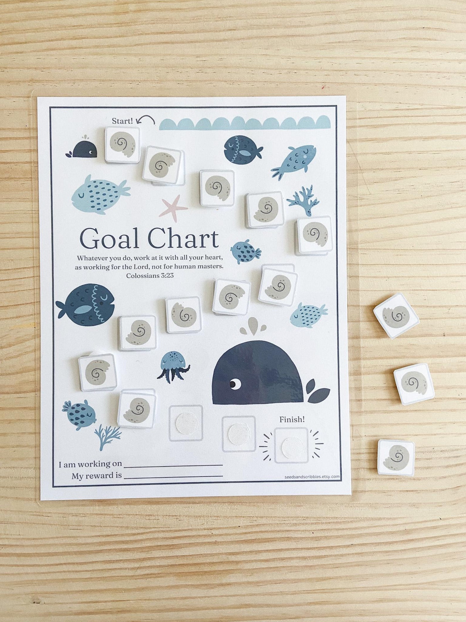 Ocean Goal Chart Kids Printable Reward Potty Behavior Bible Verse ...