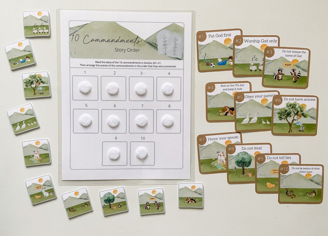 Ten Commandments Printable Memory Game Bible Memory Game - Etsy