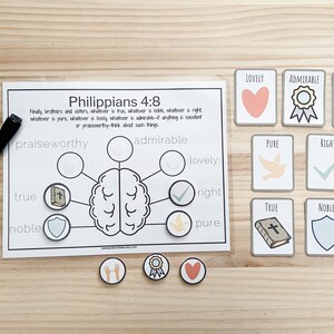 Philippians 4:8 Match and Trace Worksheet With Cards, Think About Such ...