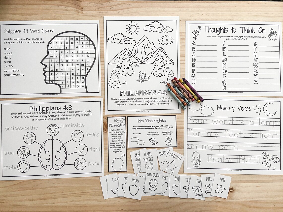 Philippians 4:8 Activity Pack for Kids, Think About Such Things, Bible ...