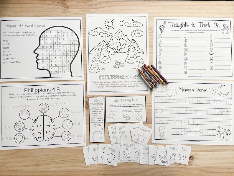 Philippians 4:8 Activity Pack for Kids, Think About Such Things, Bible ...