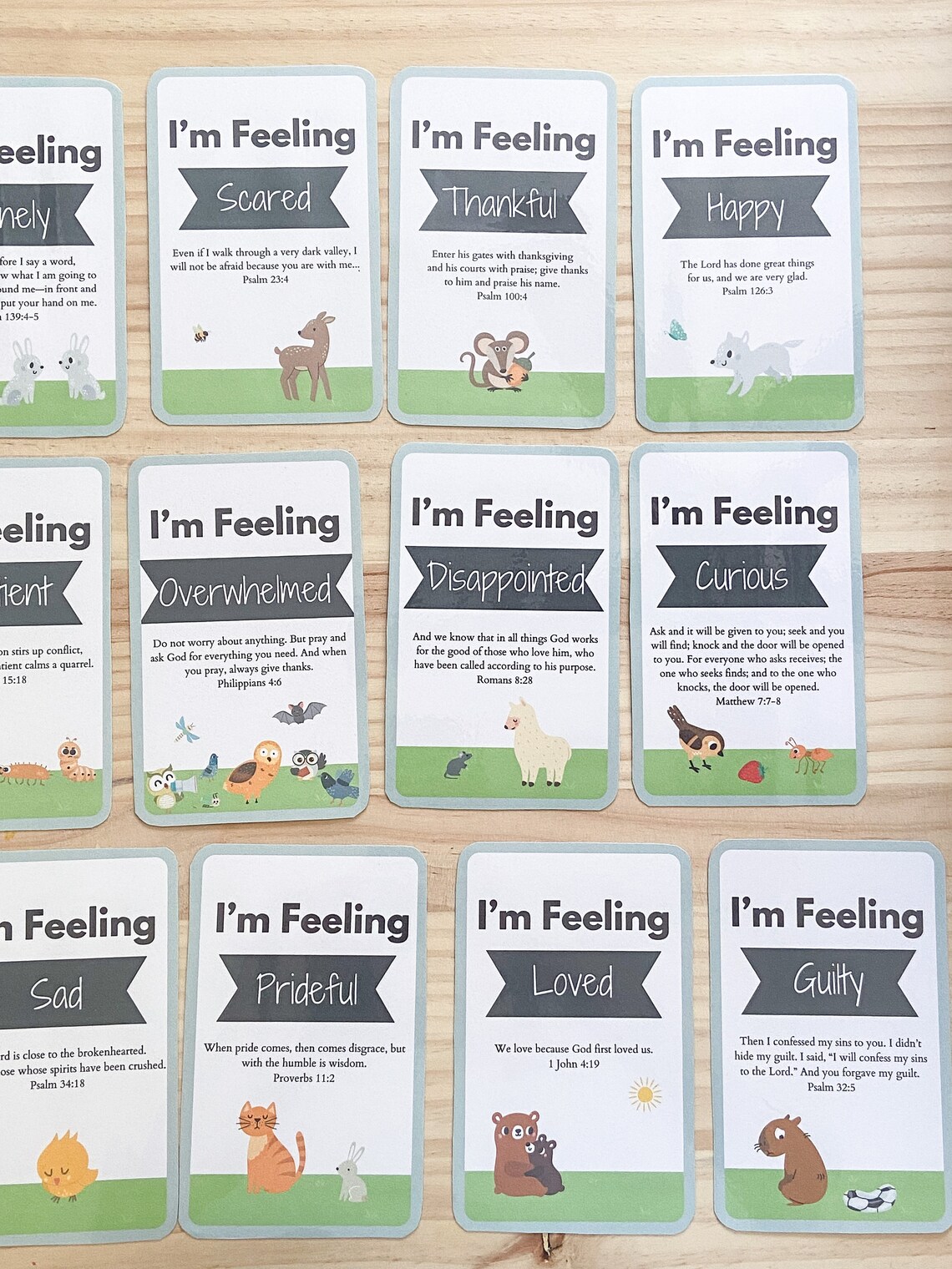 Christian Feelings Cards for Kids With Bible Scripture References ...