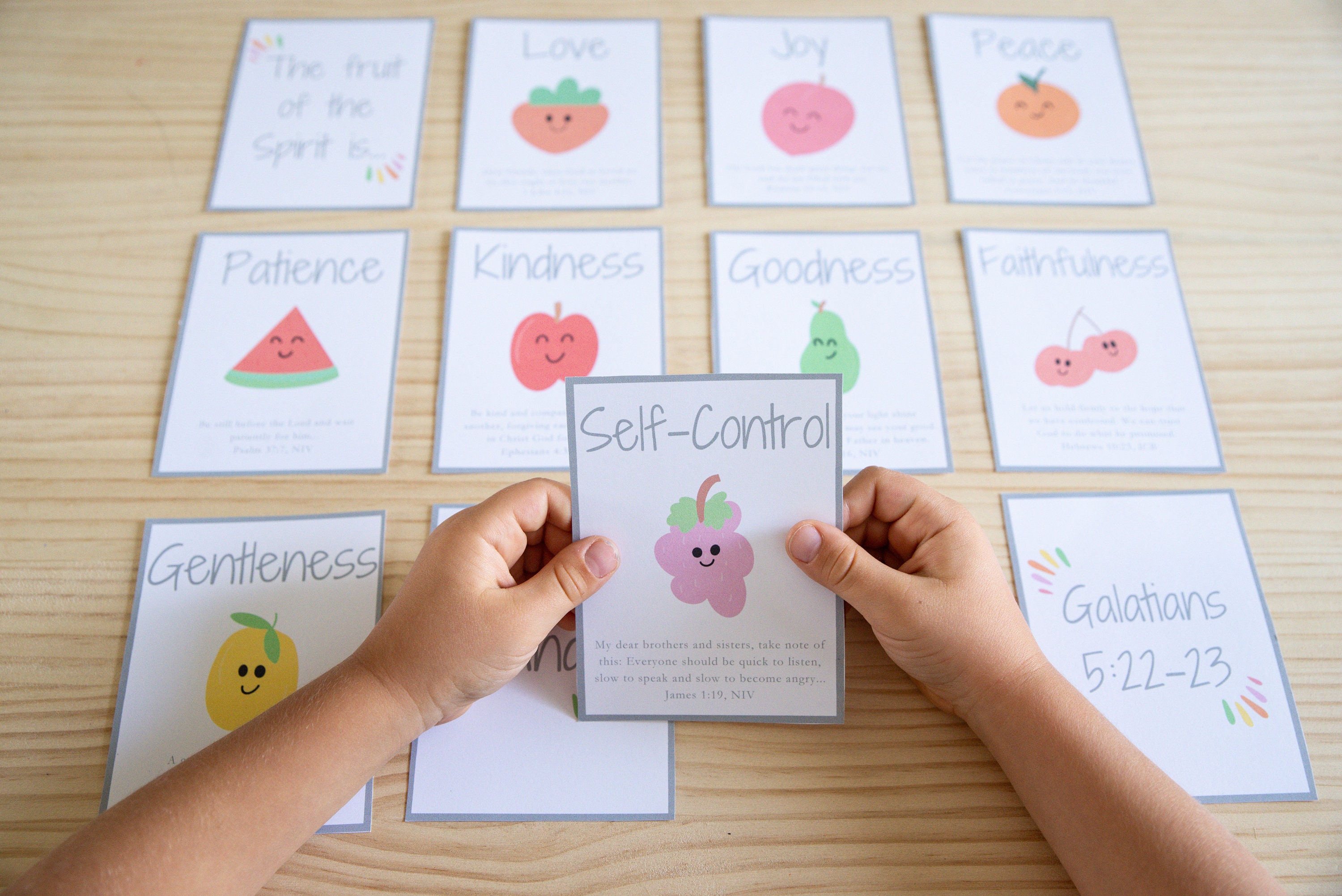 Simple Fruit of the Spirit Cards for Kids, Bible Printables for Kids ...