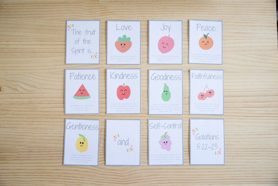 Simple Fruit of the Spirit Cards for Kids, Bible Printables for Kids ...