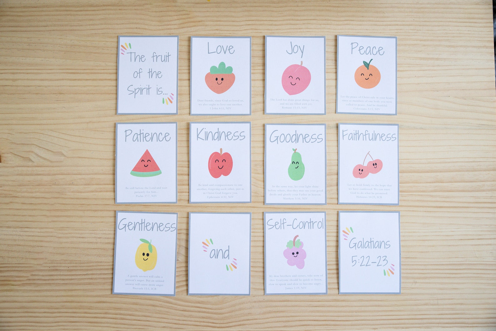 Simple Fruit of the Spirit Cards for Kids, Bible Printables for Kids ...