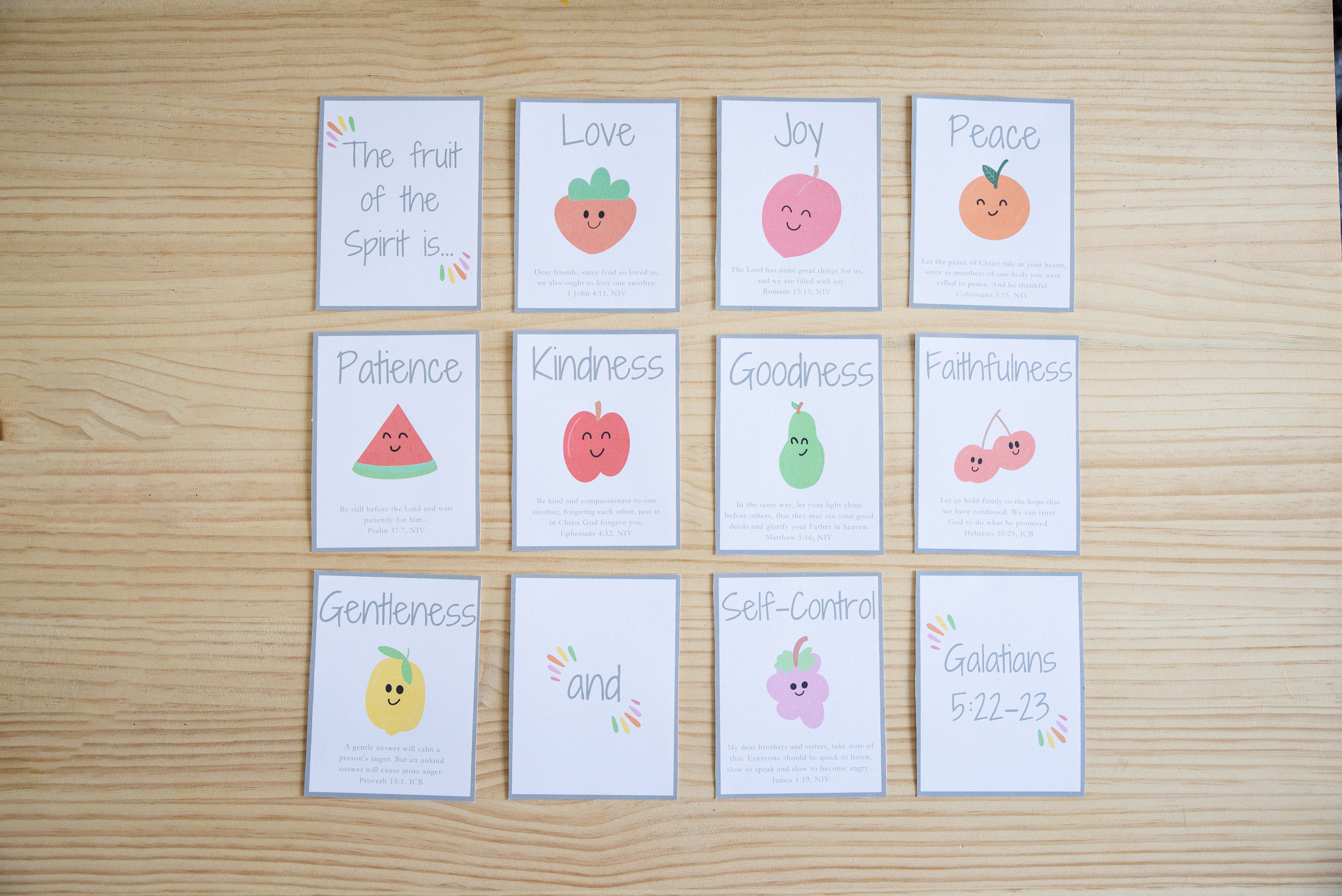 Simple Fruit of the Spirit Cards for Kids, Bible Printables for Kids ...