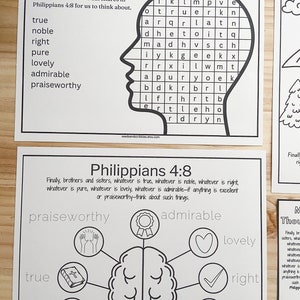 Philippians 4:8 Activity Pack for Kids, Think About Such Things, Bible ...