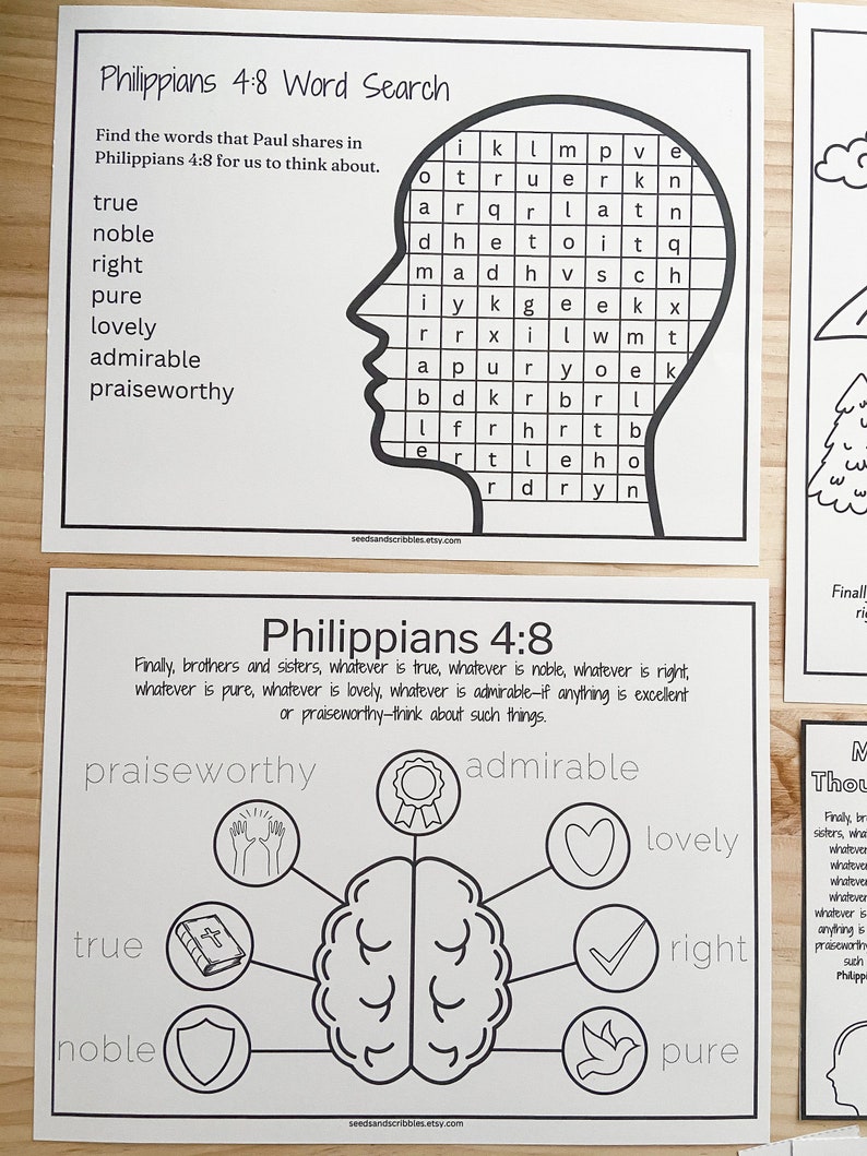 Philippians 4:8 Activity Pack for Kids Bible Printables Homeschool ...