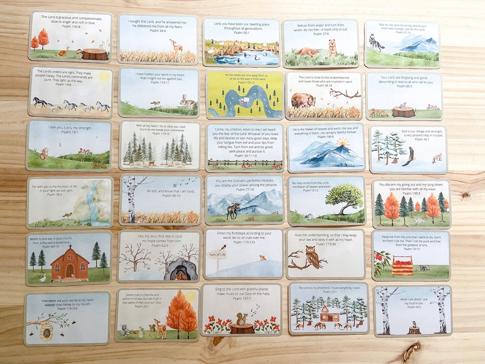 Psalms Bible Verse Cards for Kids - Christian Scripture Memory Learning ...