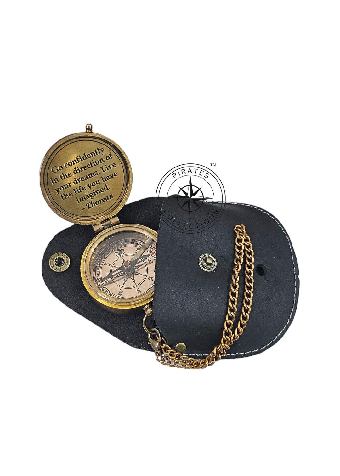 Brass Compass With 'go Confidently' Print & Leather Case Military ...