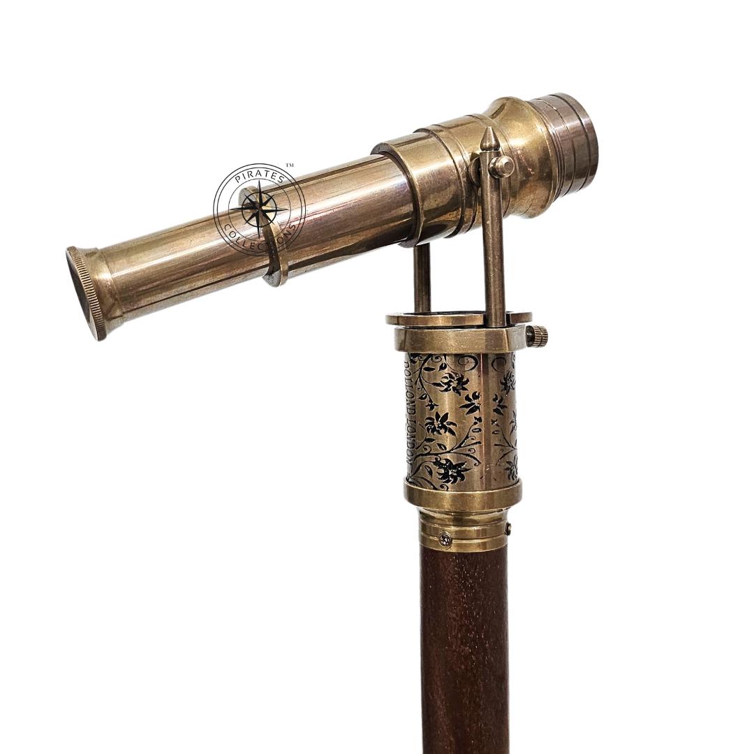 Personalized Brass Telescope Walking Stick Wooden Cane Handle With ...