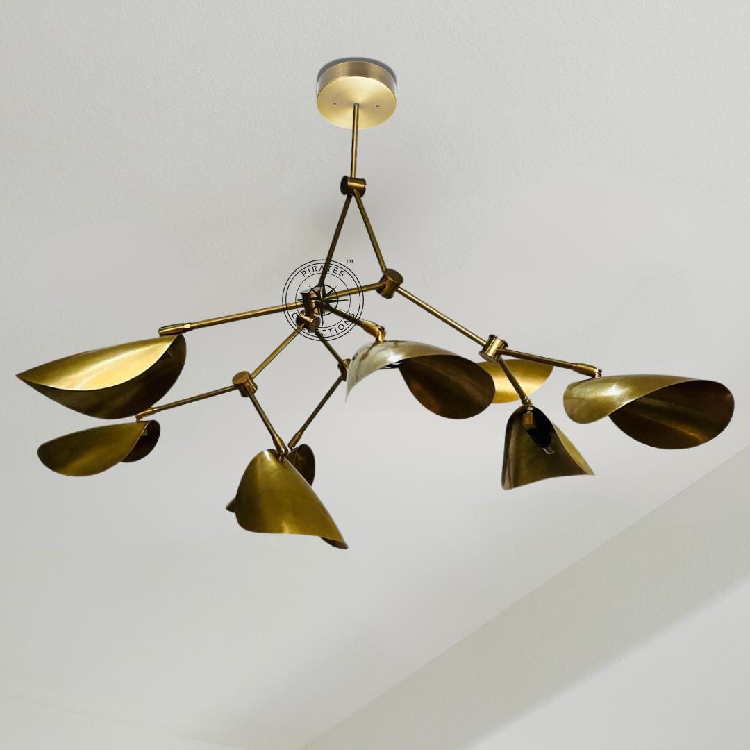 Brass 8-light Chandelier: Mid-century Modern Adjustable Ceiling Fixture ...