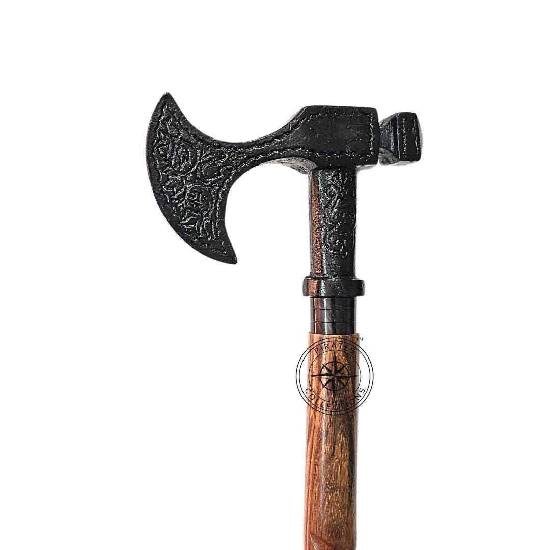 Victoria Axe Walking Stick Cane: Spiral Rosewood Shaft, Aluminum Head ...