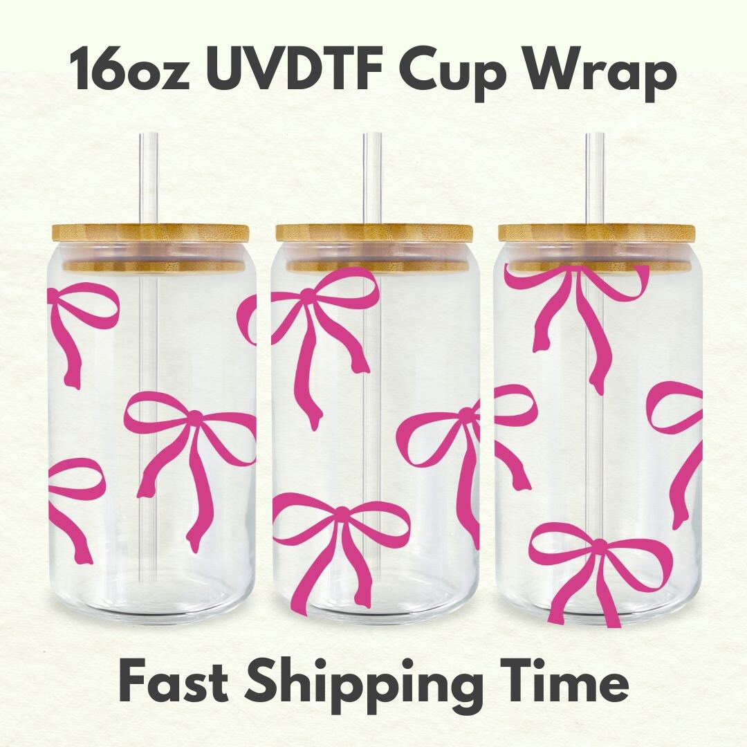 Pink Bows 16oz UVDTF Cup Wrap, Coquette UV DTF Transfers, Cup Wrap ...
