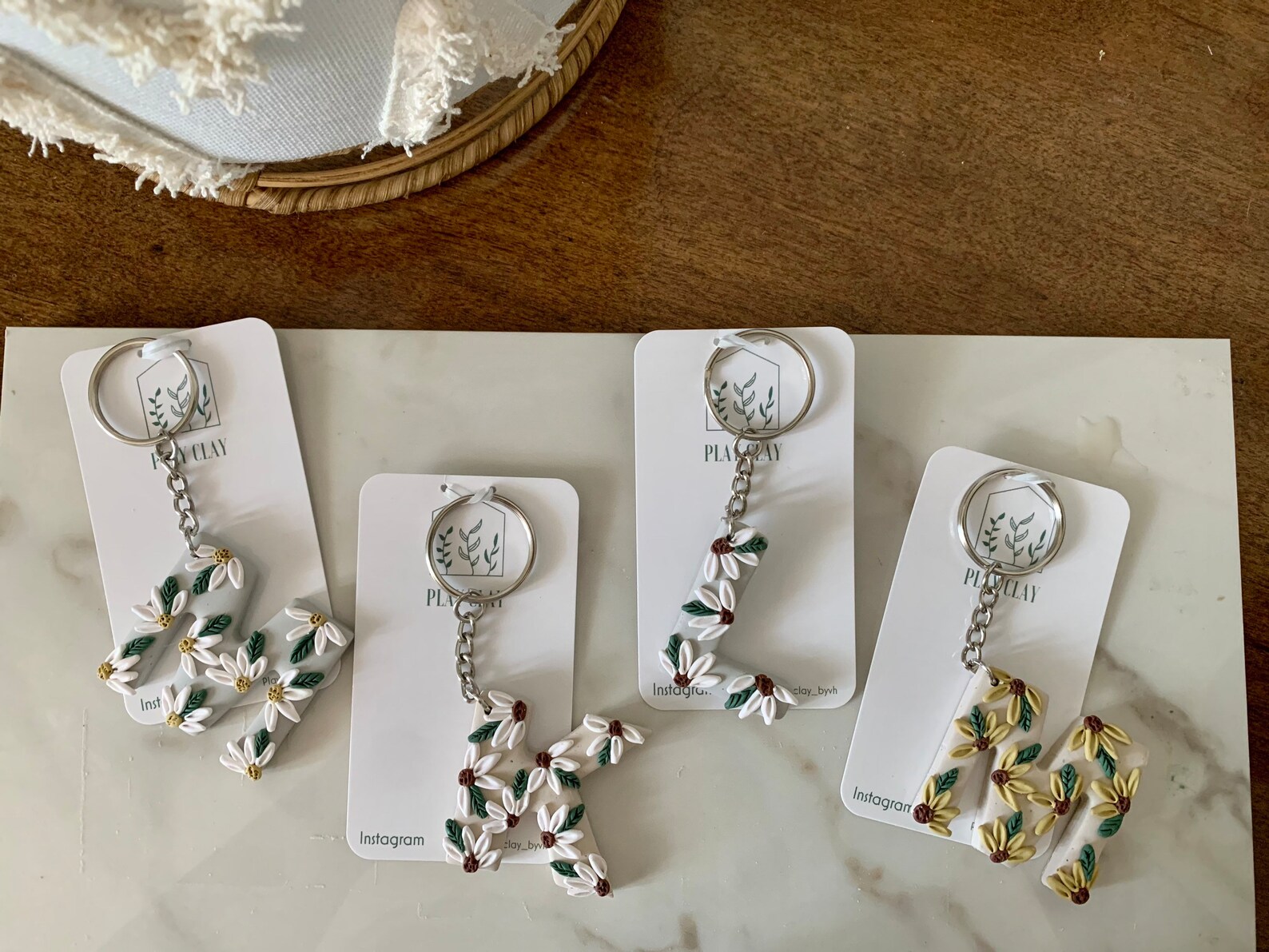 Polymer Clay Letter Keychain Initial Keychain - Etsy