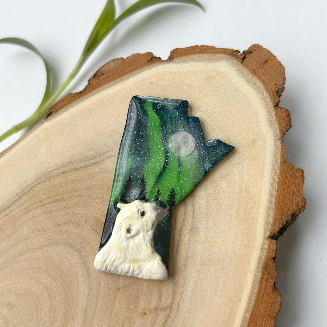 Polar Bear Magnet – Northern Lights Manitoba Magnet – Aurora Borealis ...