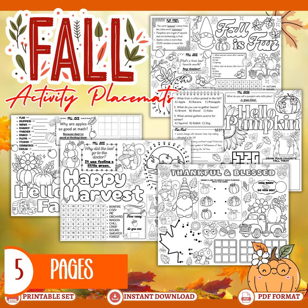 Fall Activity Placemat PRINTABLE DIY, Holiday Coloring Sheet, INSTANT ...
