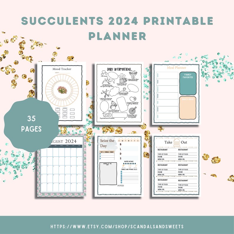 Succulents 2024 Printable Planner-monthly, Weekly, Daily Planner, Meal ...