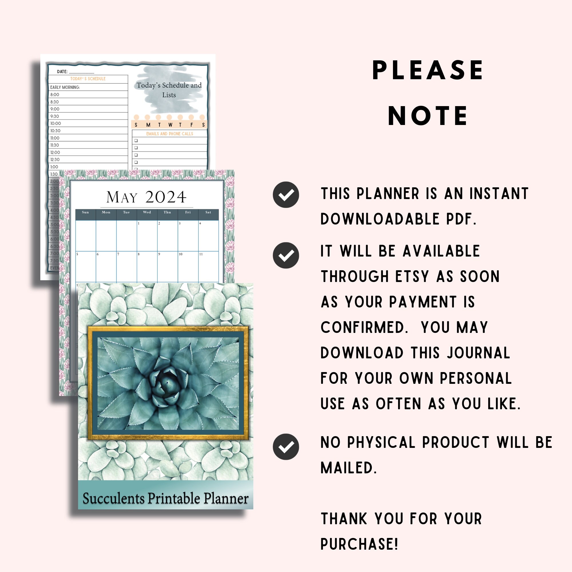 Succulents 2024 Printable Planner-monthly, Weekly, Daily Planner, Meal ...