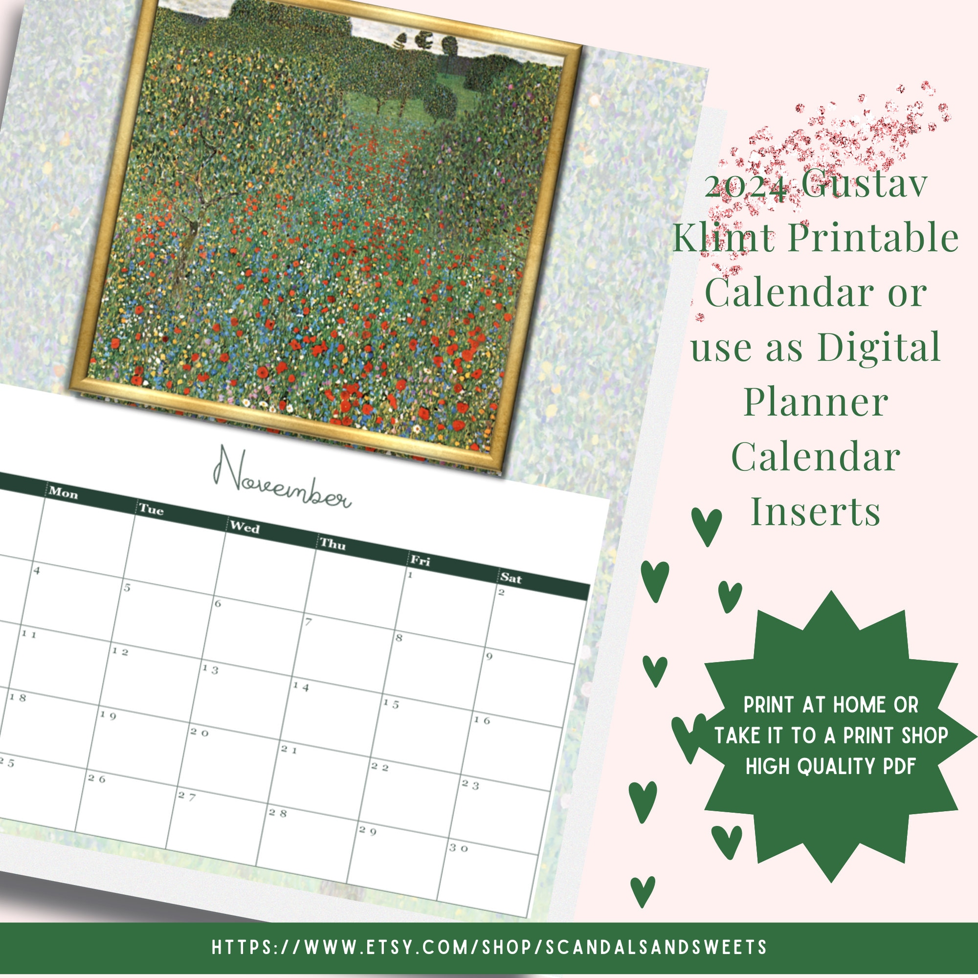 2024 Gustav Klimt Calendar Printable or Digital Inserts Monthly ...