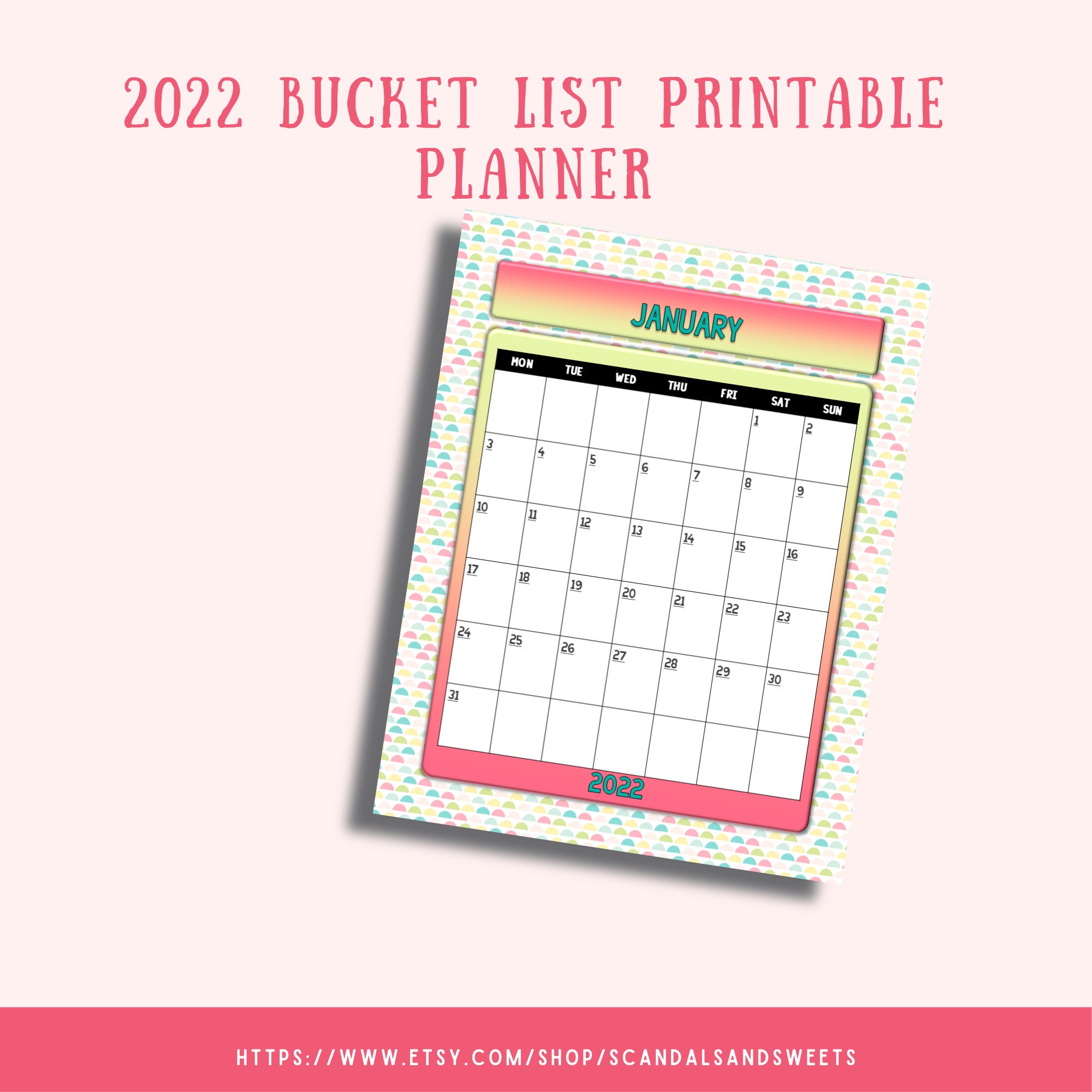 2022 Bucket List Printable Planner, Planner Inserts, Monthly Calendars ...