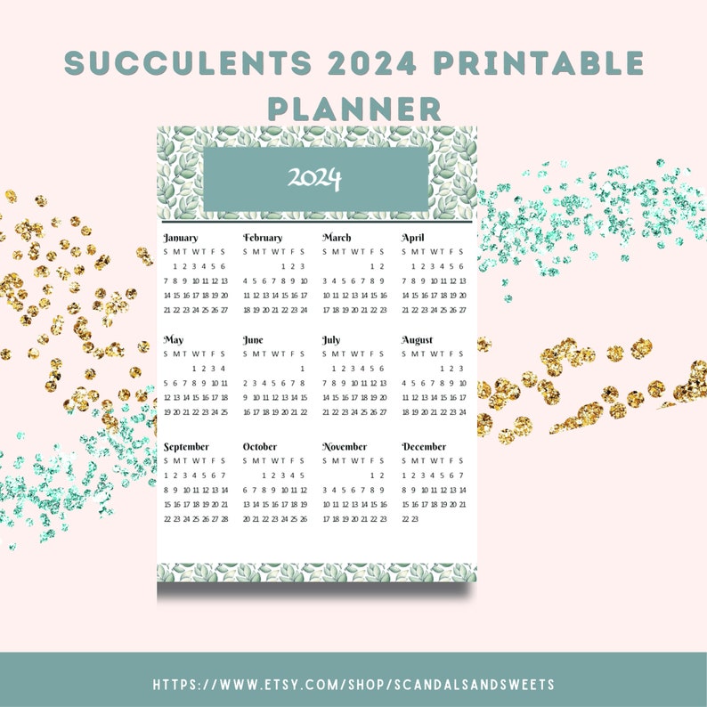 Succulents 2024 Printable Planner-monthly, Weekly, Daily Planner, Meal ...
