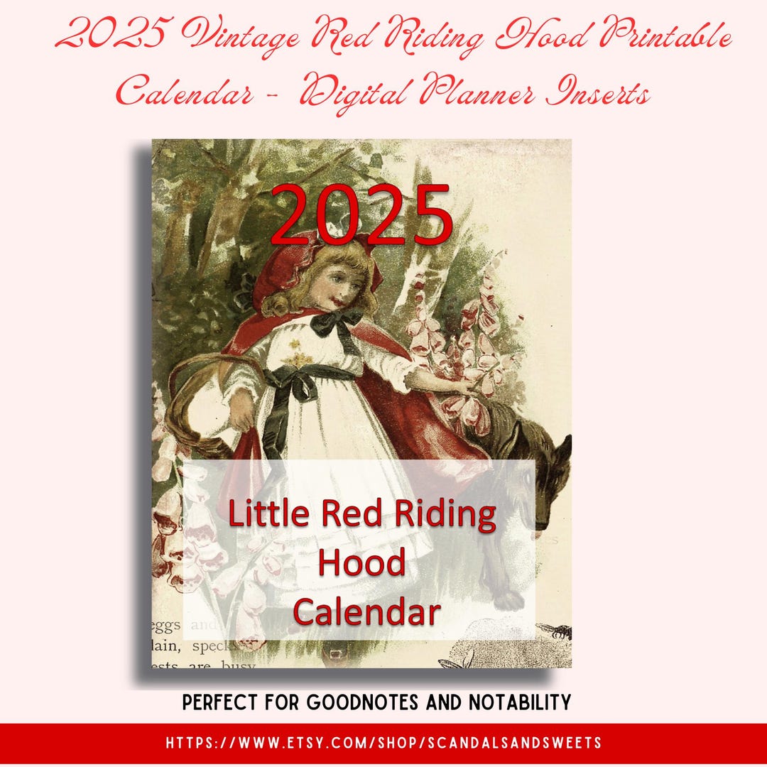2025 Vintage Red Riding Hood Printable or Digital Monthly Calendars ...