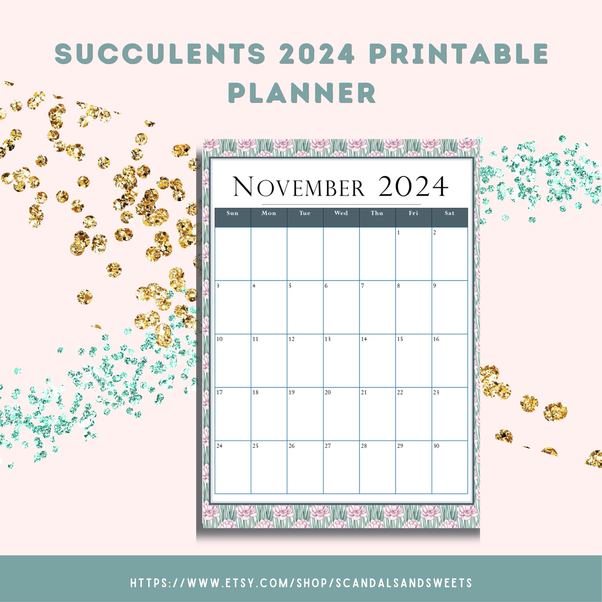 Succulents 2024 Printable Planner-monthly, Weekly, Daily Planner, Meal ...