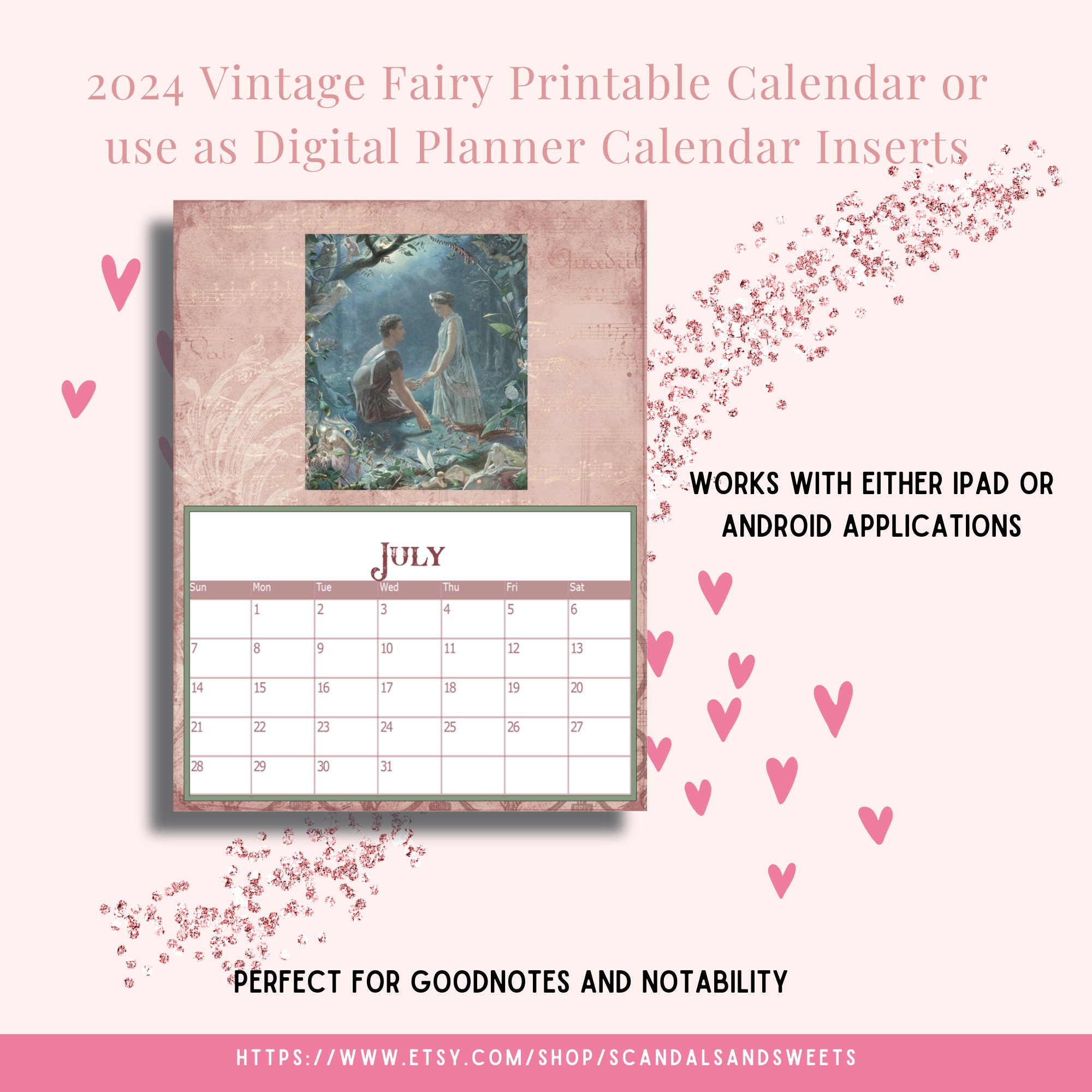 2024 Vintage Fairy Calendar Printable or Digital Monthly Calendars Plus ...