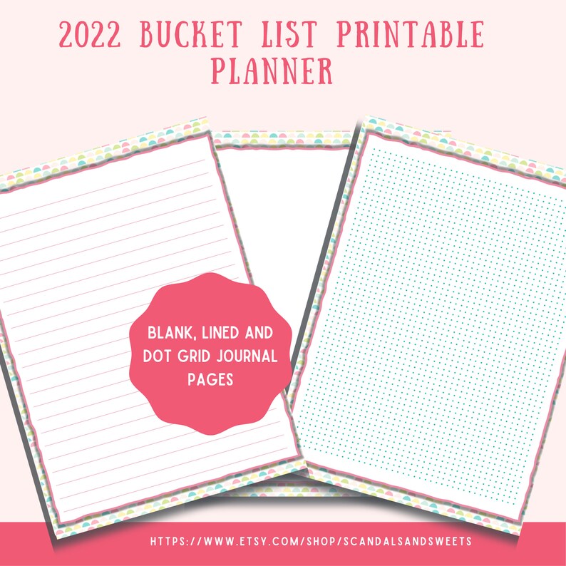 2022 Bucket List Printable Planner, Planner Inserts, Monthly Calendars ...