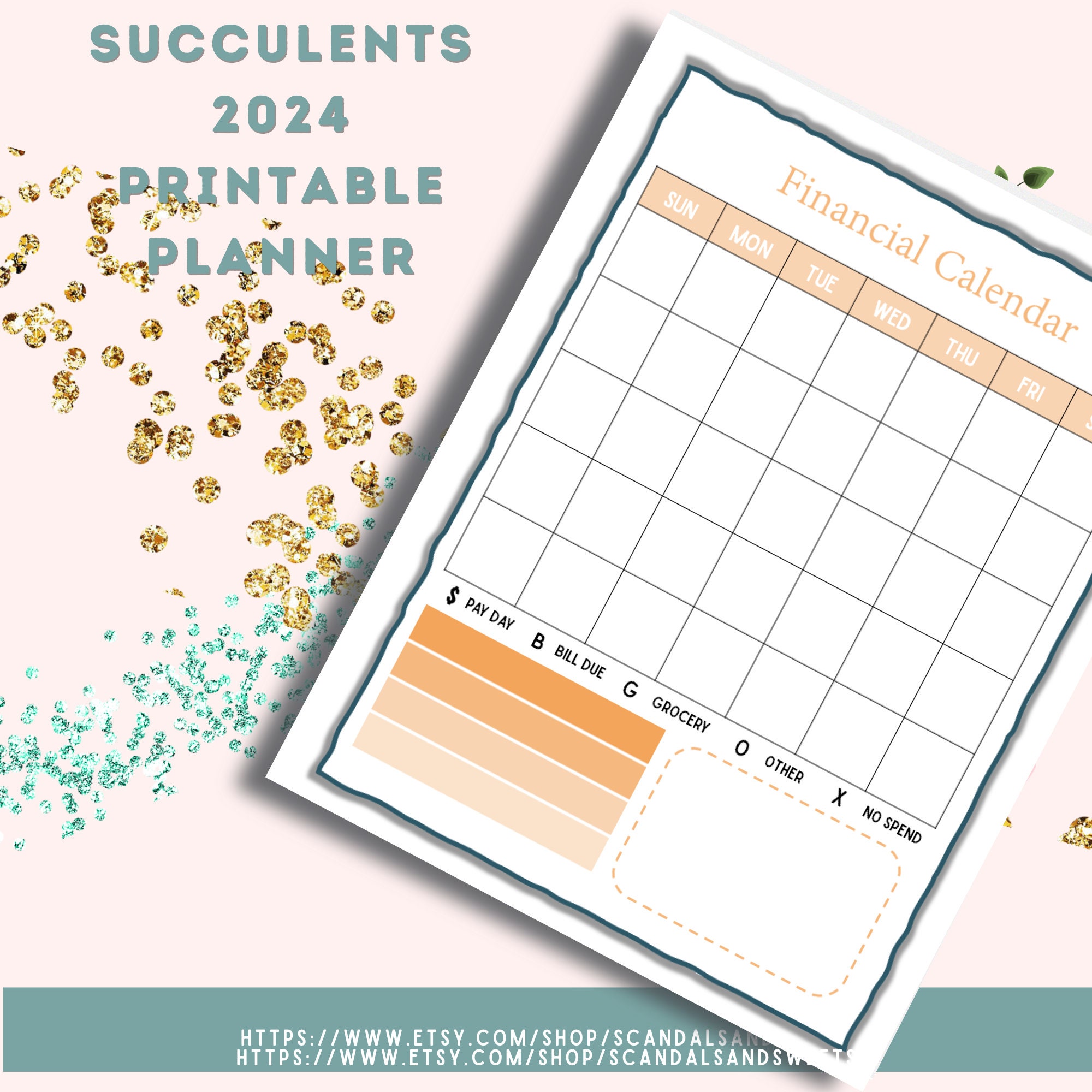 Succulents 2024 Printable Planner-monthly, Weekly, Daily Planner, Meal ...