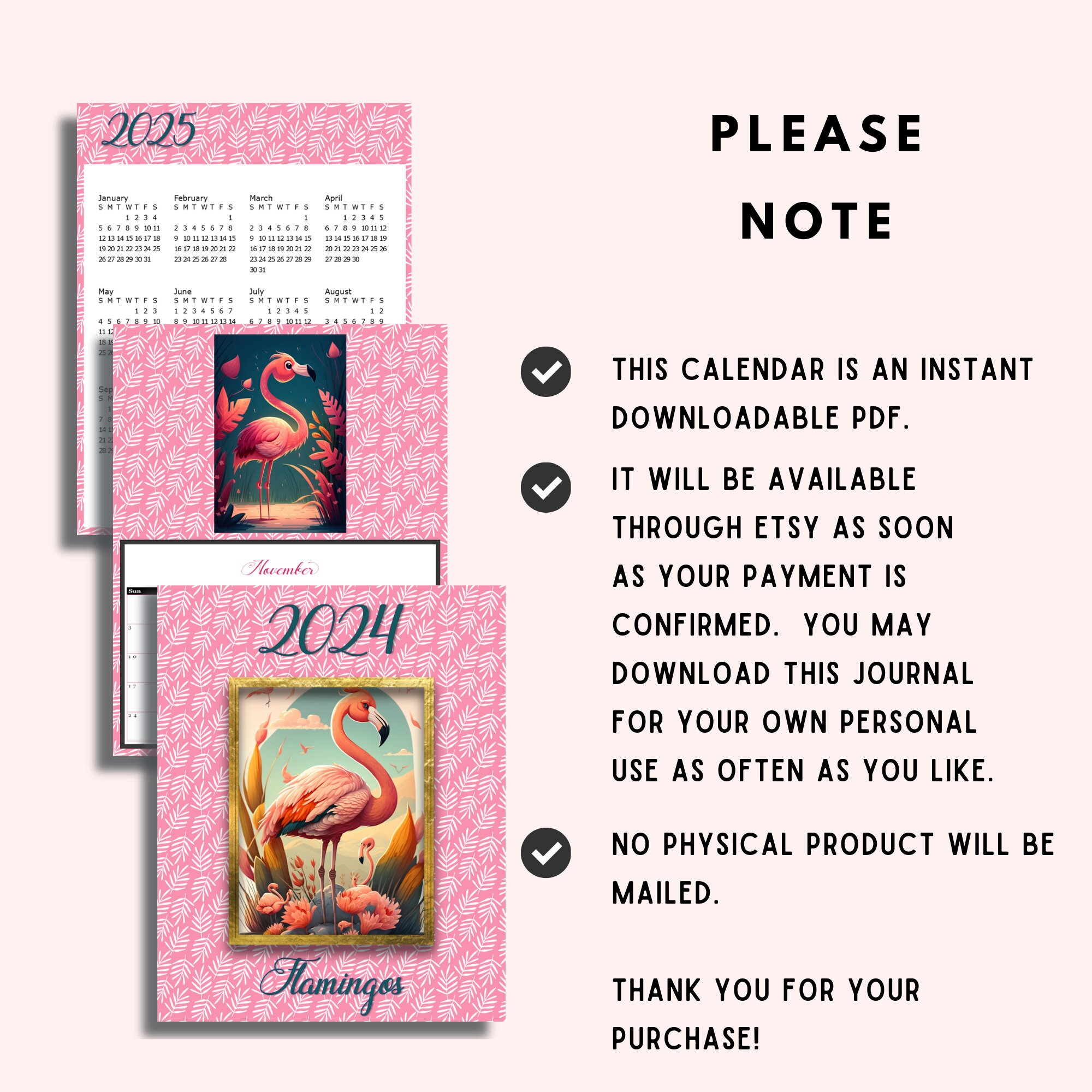 2024 Printable or Digital Tropical Flamingo Calendar Monthly Calendars ...