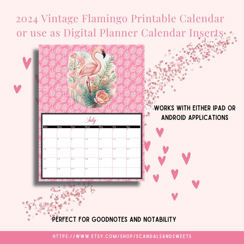 2024 Printable or Digital Tropical Flamingo Calendar Monthly Calendars ...