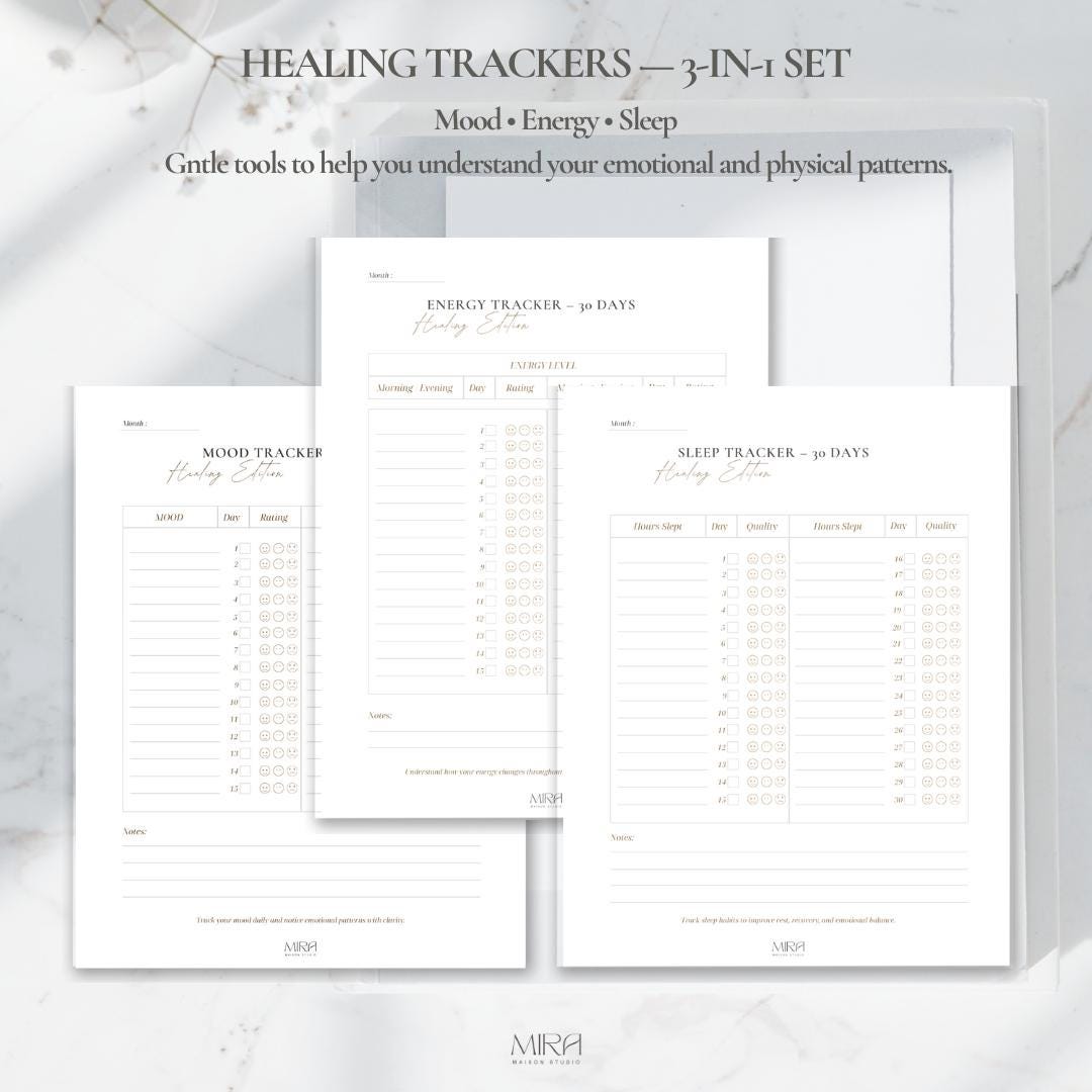 Healing Trackers Set | Mood, Energy & Sleep Tracker | 30-day Wellness ...
