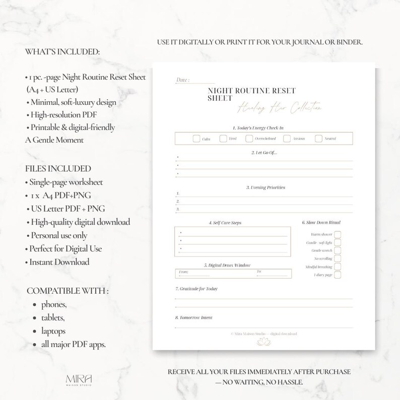 Night Routine Reset Sheet | Evening Calm Printable | Soft Self-care PDF ...