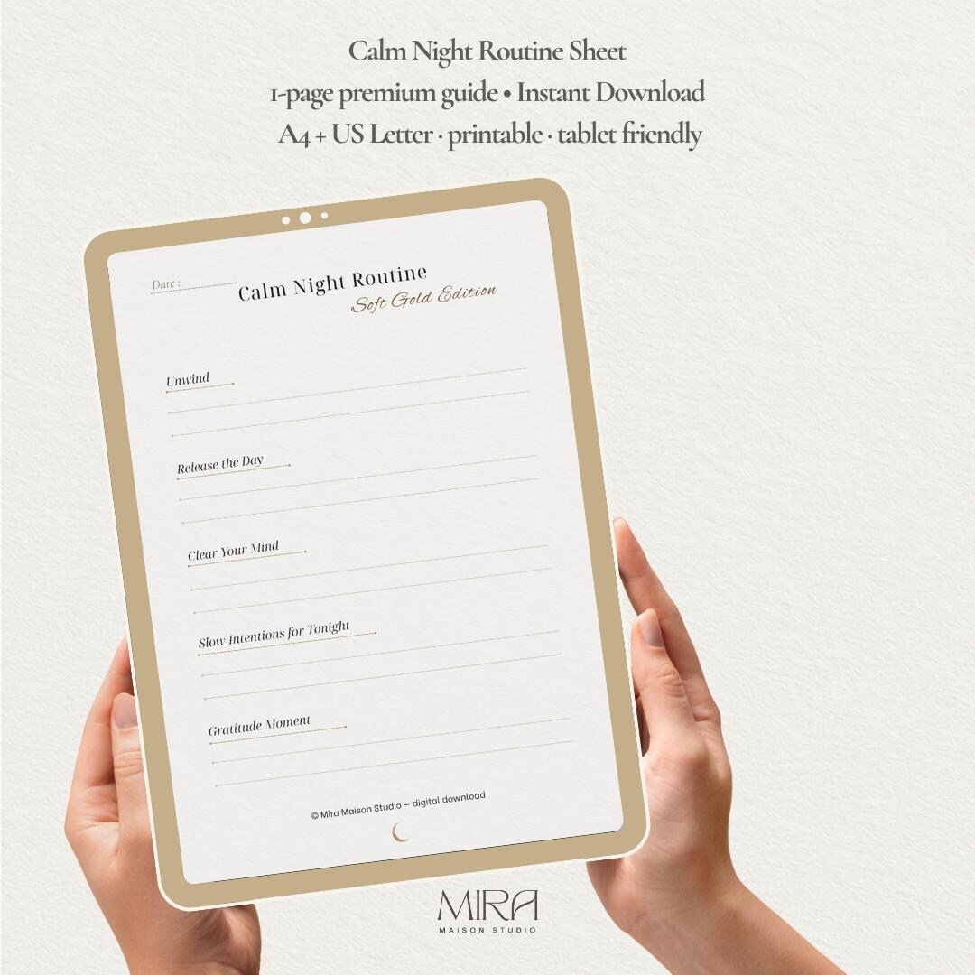 Calm Night Routine Worksheet – Self-care Template | Evening Routine ...