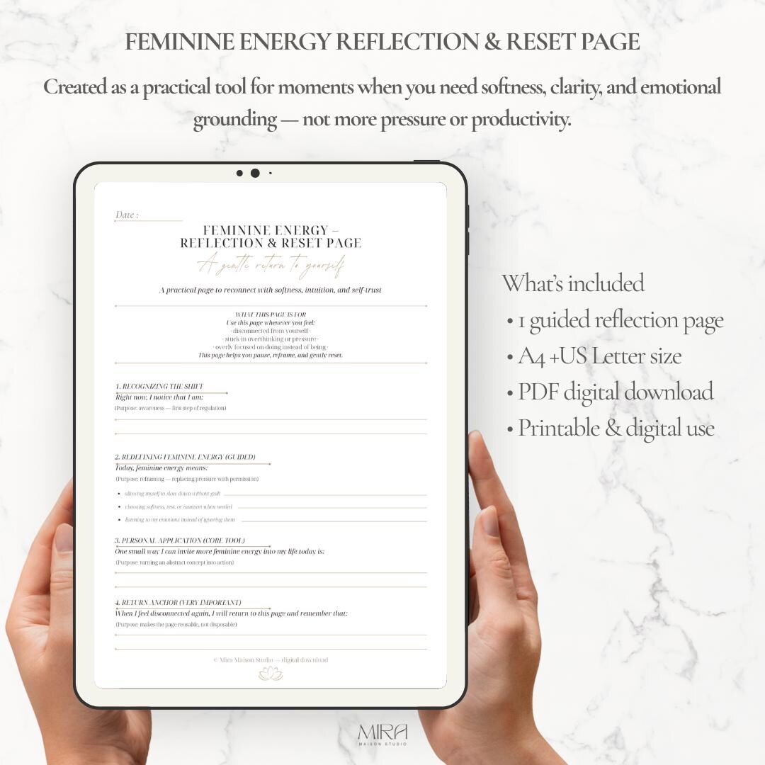 Feminine Energy Reflection Page Worksheet | Self Care Printable | A4 ...