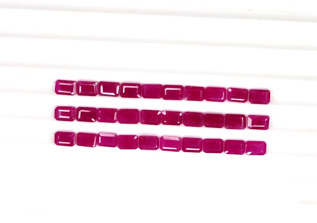 Emerald Cut Natural Ruby Heat 6X4 Mm Reddish Pink Color Octagon Shape ...