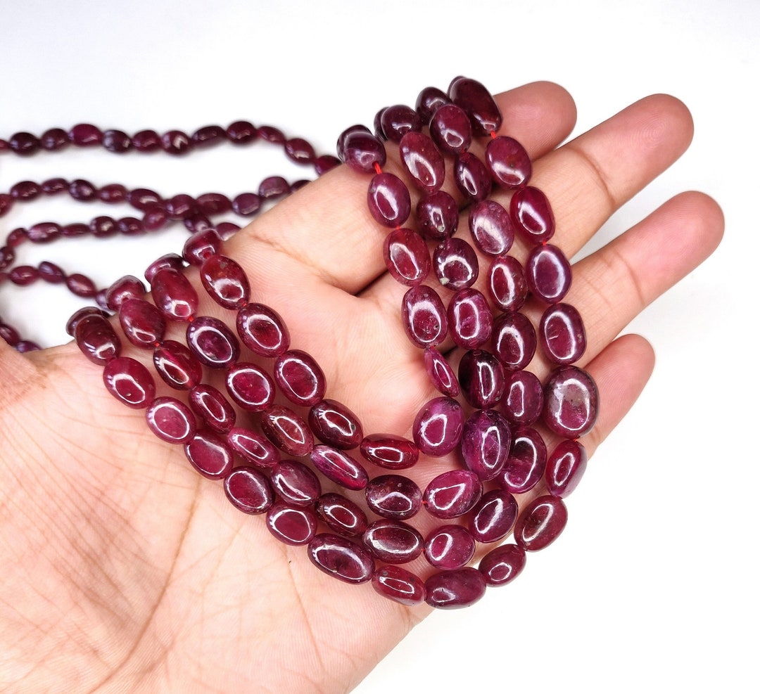 AAA+ Quality~~natural Ruby Smooth Oval Beads Graceful Ruby Gemstone ...