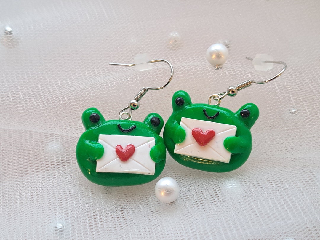 Love Letter Froggies, Frogs Holding Heart Envelope- Handmade Polymer ...