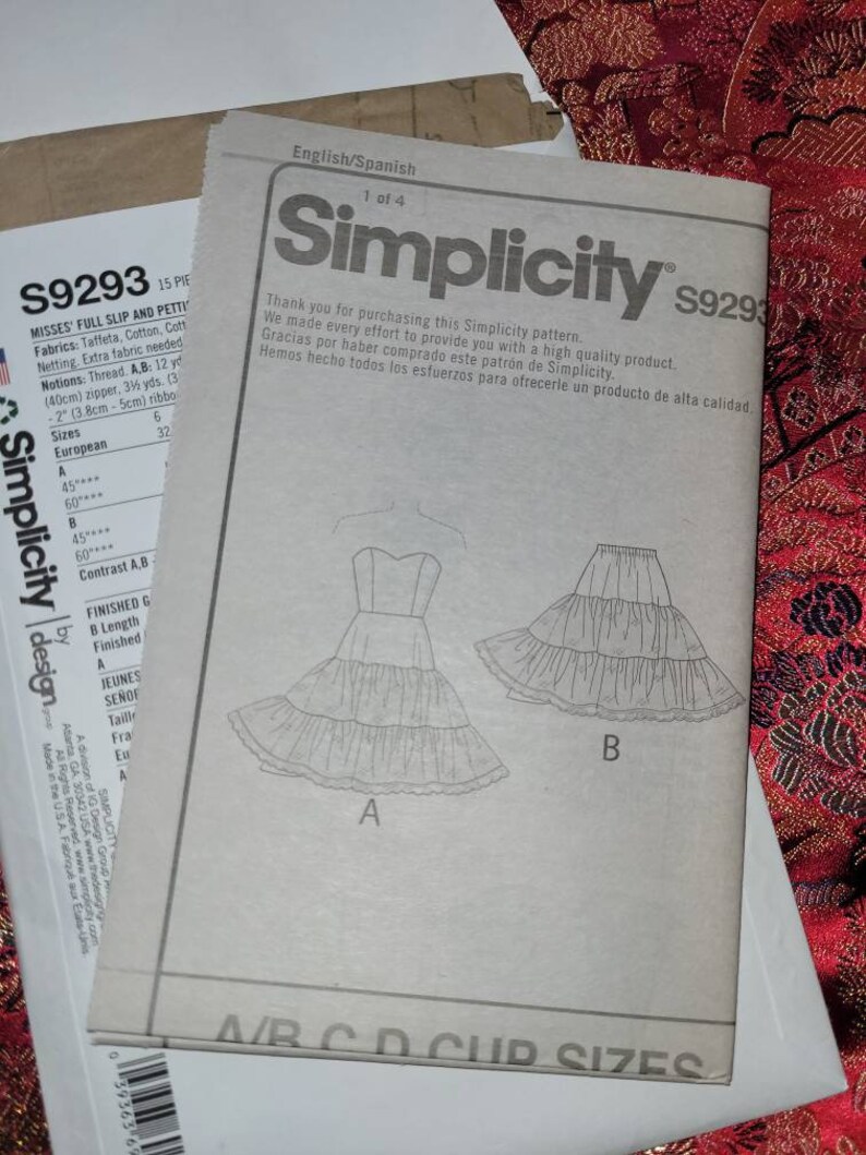 Strapless Slips Sewing Pattern From Simplicity, S9293 for Sizes 14-22 ...