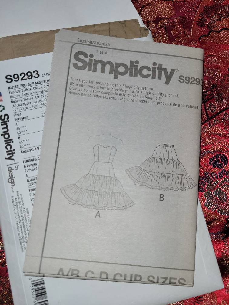 Strapless Slips Sewing Pattern From Simplicity, S9293 for Sizes 14-22 ...