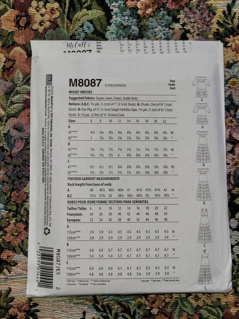 Boho Style Tiered Dress Sewing Pattern Mccall's 8087 for - Etsy